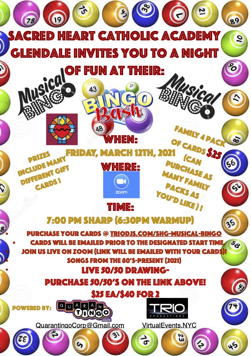 Trio Productions | Sacred Heart Glendale Musical Bingo Friday March ...